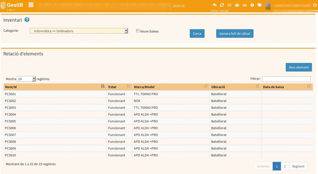 Inventari del centre | Suport GESTIB